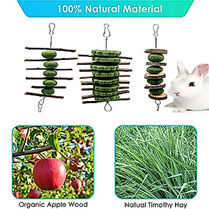 3 Pcs Bunny Teeth Grinding Chew Toys, Apple Branch Chewing Sticks with Grass Ball and Grass Cake for Rabbits Bunnies Hamsters Guinea Pigs