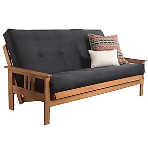 Pemberly Row 7" Full Size Futon Mattress Replacement, Suede Fabric Sleeper Sofa Bed Mattress, Cotton and Foam Construction, Black-Frame Not Included