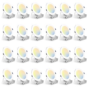 BBOUNDER 24 Pack 6 Inch 5CCT Ultra-Thin LED Recessed Ceiling Light with Junction Box, 2700K/3000K/3500K/4000K/5000K Selectable, 12W Eqv 110W, Dimmable Canless Wafer Downlight, 1050LM - ETL&FCC