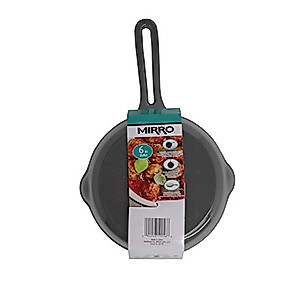 Mirro MIR-19056 6" Mini Cast Iron White Enamel Coated Interior Skillet, Grey, Ready to Use