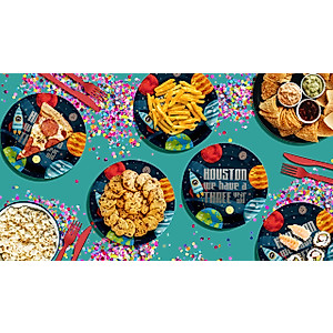 Houston We Have a Three Year Old Space Party Supplies - 32 Piece Space Third Birthday Party Plates - Boys 3rd Birthday Party - Rocket Large 9" Plates In Bulk