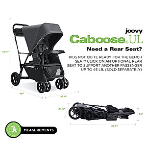 Joovy Caboose UL Sit and Stand Double Stroller with Bench Seat and Standing Platform, Plentiful Storage, Auto-Lock Quick-Fold, and Extended Sun Canopy, Slate