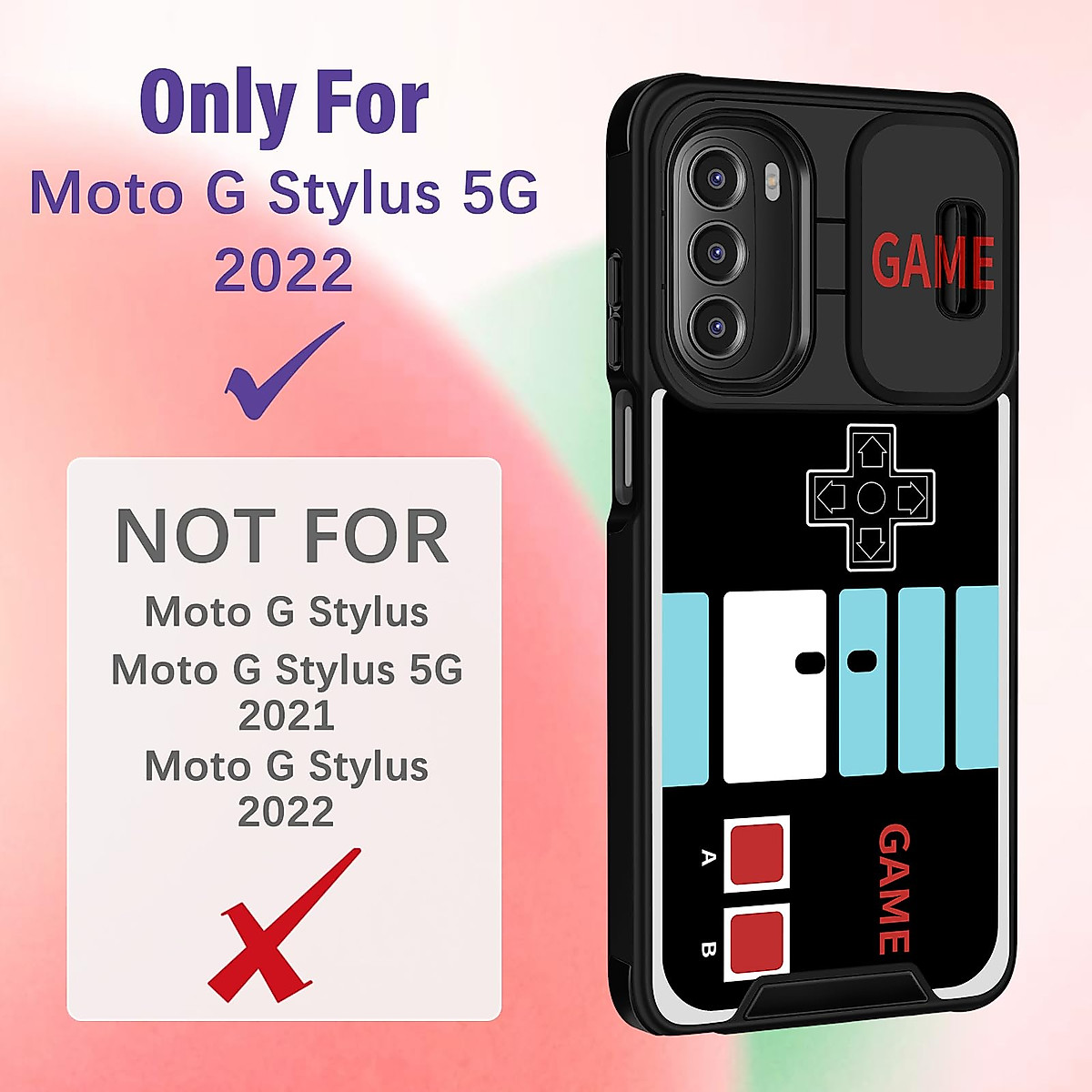 Funermei (2in1 for Moto G Stylus 5G 2022 Case for Women Gameboy Cute Console Phone Cover Girls Men Cartoon Fashion Cool Funny Design with Camera Cover and Ring Stand Funda for Moto G Stylus 5G Case