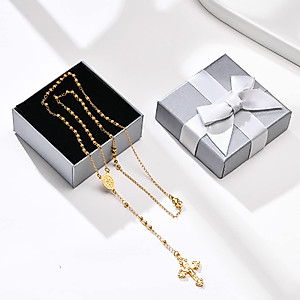 Juvux Cross Necklace Rosary Beads Catholic, Christian Gifts Cross Necklace with Gift Box, Rosary Necklace, Y Necklace Chain for Women Men -20 Inch (Gold)