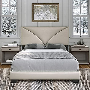 Boyd Sleep Cornerstone Platform Bed Frame with Fabric Upholstered Headboard and Wooden Slats Supports, Box Spring Required: Faux Leather, Silver, Full