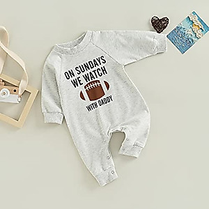 Infant Baby Boys Girls Football Season Jumpsuit Watch Football with Daddy Funny Romper Playsuit Sweatshirt (with Daddy, 3-6 Months)