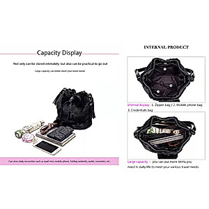 ENYIWH Women Leopard Print Faux Purse Fur Drawstring Bucket Bag Shoulder Crossbody Bag