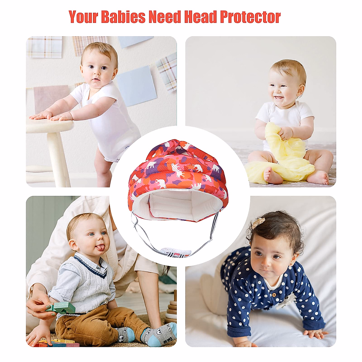 Baby Safety Helmet for Crawling Walking, Breathable Protective Infant Helmet for 1-2 Years Baby Walk No Bump Helmet - Red