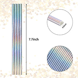 Whaline 200Pcs Iridescent Paper Straws Glitter Disposable Straws Clinquant Drinking Well Crafted Straws for Juices Shakes Birthday Wedding Baby Shower Decoration Unicorn Mermaid Party Event Supplies