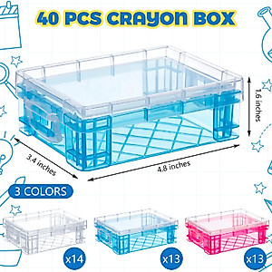 Suzile 40 Pcs Plastic Crayon Boxes Stackable Transparent Crayon Organizer with Lid Crayon Storage Containers Bulk for Office School Classroom Supplies Pen Pencil Art Crafts (Clear, Red, Blue)