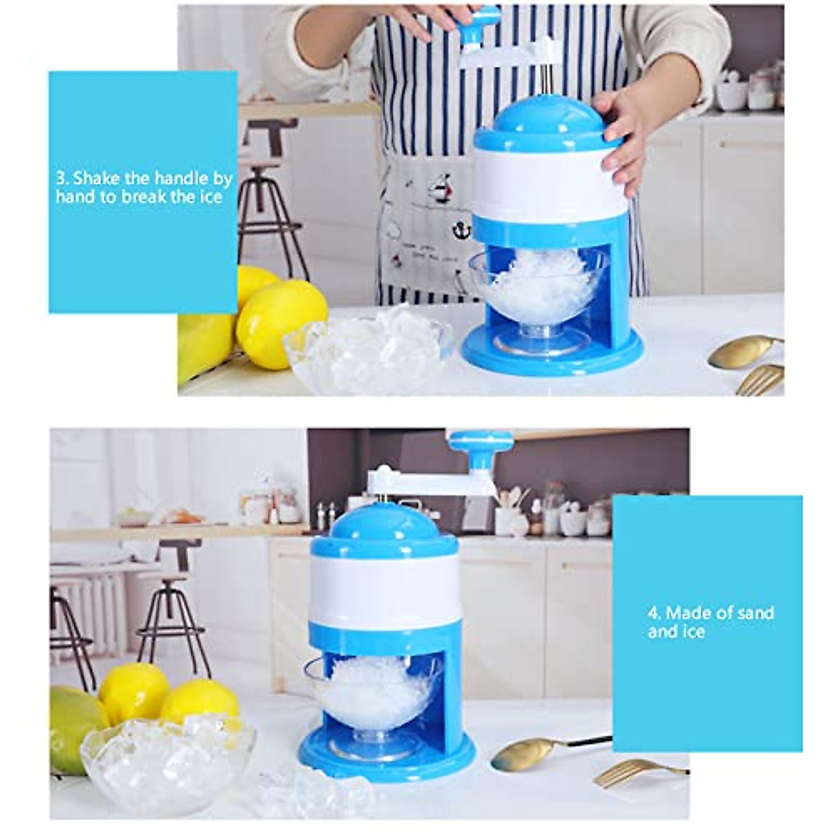 Portable Ice Crusher and Shaved Ice Machine, Manual Hand Crank Operated Fruit Smoothie Machine Mini Household Ice Shaver Small Ice Crusher Premium (A)