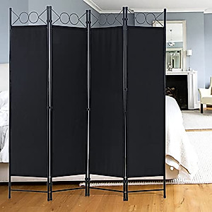 Room Divider,Folding Privacy Screen 4 Panels Portable Wall Divider Partition Room Dividers for Home Office Room Separation,Black