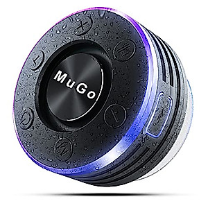 MuGo Bluetooth Speaker, Shower Speaker with Suction Cup, IP7 Waterproof Portable Wireless Speakers for Shower, Mini Outdoor Speaker with Ambient LED Light, 360° Full Surround Sound, Enhanced Bass