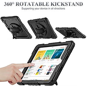 SEYMAC stock Case for iPad 9th/ 8th/ 7th Generation 10.2'', Shockproof Case with Screen Protector Pencil Holder [360° Rotating Hand Strap] &Stand, Case for iPad 10.2 inch 2021-2019 (Black)