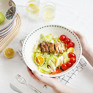 Sonemone Pasta Bowls Set of 5, Ceramic Red Salad Bowls, Serving Bowls For Kitchen, Entertaining, Microwave & Dishwasher Safe (1 unit 114oz, 4 units 35oz)