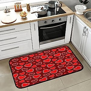 KOBLEN Red Heart Kitchen Rugs Non Slip Washable Absorbent Kitchen Mats 20x39 inch Cushioned Anti Fatigue Kitchen Floor Mats for in Front of Sink