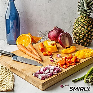 SMIRLY Large bamboo Cutting Board for Kitchen: Extra Large Bamboo Cutting Board with Juice Groove & Compartments, Wooden Cutting Boards for Kitchen, Butcher Block Cutting Board Wood