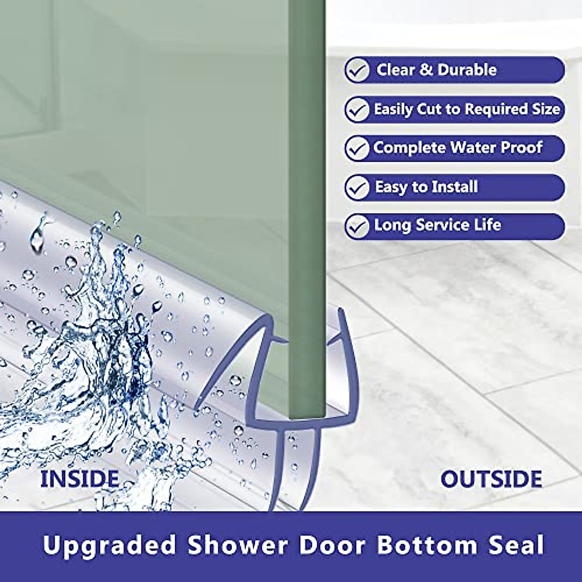 2-Pack Tarpuglider Shower Door Bottom Seal with Internal Grips and Sweep Strip - Frameless Glass Shower Door Seal Strip with Adjustable Length -Stop Shower Leaks -Clear Vinyl (3/8” (9-10 mm) x 39")