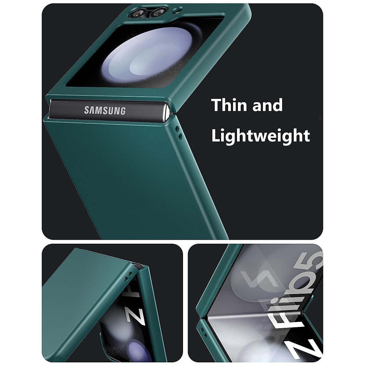 Cresee Case for Samsung Galaxy Z Flip 5 (2023) with Cover Screen Protector, Thin Hard PC Phone Case for Galaxy Z Flip5 - Green+Glass