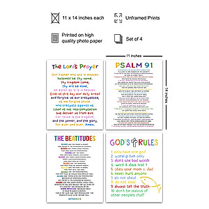 LARGE 11x14 - Ten Commandments Wall Decor - Psalm 91 - Lords Prayer Wall Art - Religious Wall Decor - Christian Wall Art - Beatitudes Wall Art - Catholic Gifts - God Bible Verses - Scripture Wall Art
