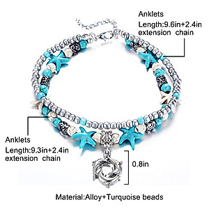 Fesciory Women Starfish Turtle Anklet Multilayer Adjustable Beach Alloy Ankle Foot Chain Bracelet Boho Beads Jewelry(Dolphin)