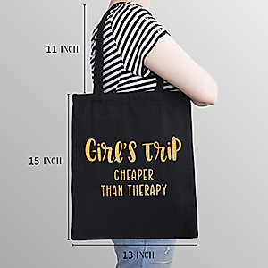 QIONGQI Funny Girl's Trip Cheaper Than Therapy Reusable Tote Bag Eco-Friendly Tote Bag Totes Gifts for Girls Women Best Friends(black)