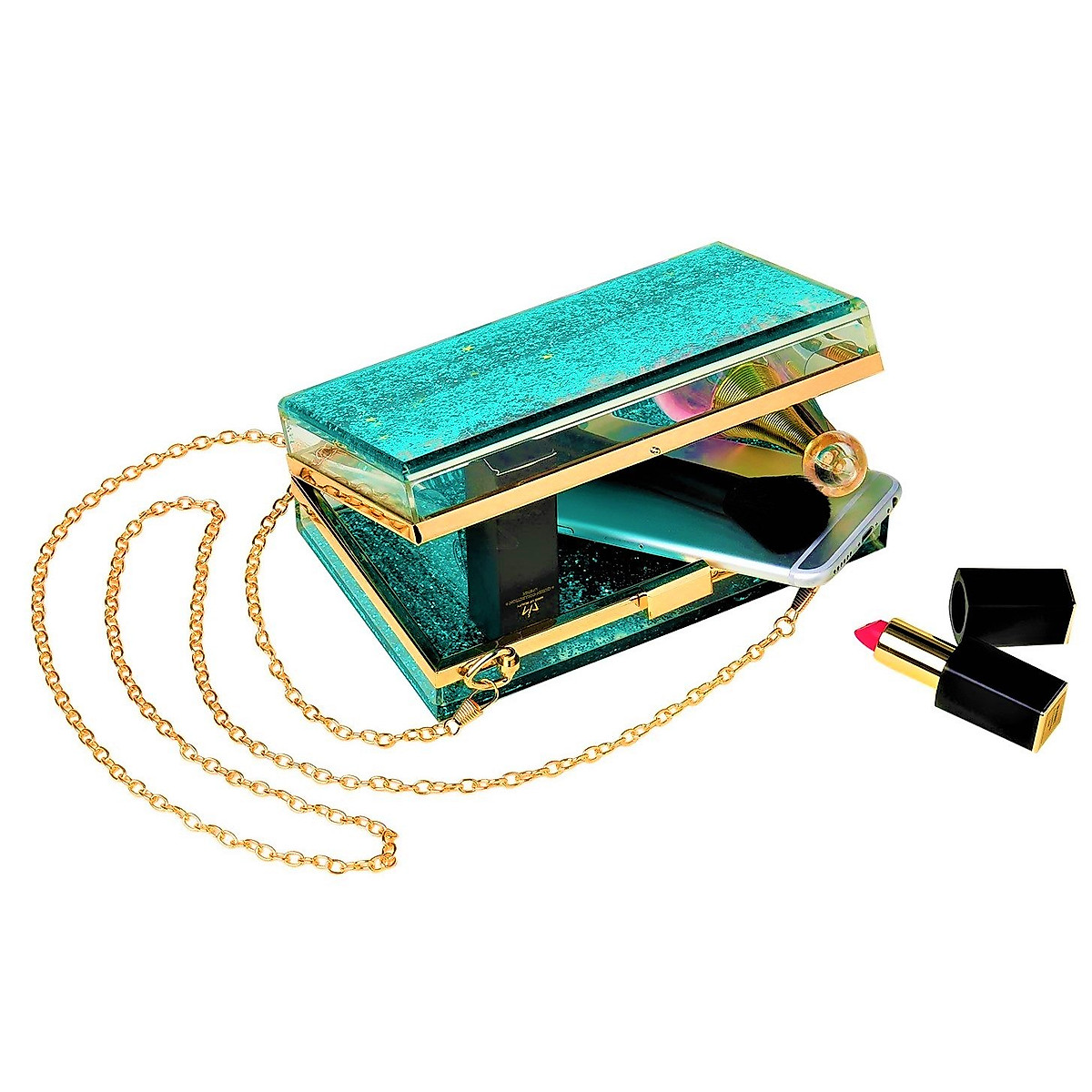 JeVenis Womens Transparent Sequins Chain Clutch Evening Handbag Party Cross-body Purse (New Green)