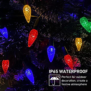 C6 Solar Christmas Lights Outdoor Multicolored, 50LED 8 Modes Strawberry Christmas String Lights Waterproof Outdoor Christmas Solar Lights for Xmas Tree Christmas Wreath Garland Garden Patio