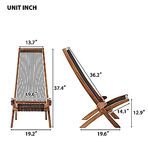 Knocbel Outdoor Folding Chair, Low Profile Patio Lounge Chair with Ergonomic Seat and Tall Slanted Back for Porch Deck Lawn Garden, 250lbs Weight Capacity (Brown and Black)