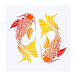 FINGERINSPIRE Koi Drawing Painting Stencils Templates (11.8x11.8inch) Plastic Koi Fish Stencils Decoration Square Carp Stencils for Painting on Wood, Floor, Wall and Fabric