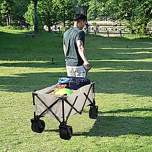 Collapsible Wagon Cart, Heavy Duty Folding Wagon, 176lbs Large Capacity Beach Wagon, All Terrain Wagon, Portable Outdoor Utility Wagon for Sports Shopping Camping Garden(White)