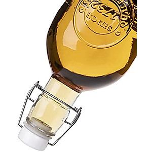 Nicunom 4 Pack Flip Top Glass Bottle, 40 Oz. / 1.2 Liter Clear Glass Pitcher Swing Top Brewing Bottle with Stopper for Beverages, Oils, Kombucha, Beer, Kiefer, Water, Soda, Airtight Seal & Metal Clamp