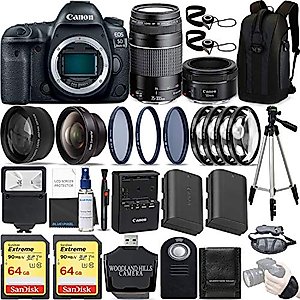 Canon EOS 5D Mark IV 30.4 MP DSLR Full Frame Camera Body with EF 50mm F1.8 STM Lens + EF 75-300mm F4-5.6 III Lens Kit Ultimate Travel Bundle