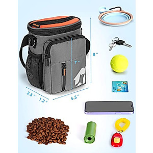 Gobeigo Dog Training Treat Pouch, Pet Treat Bag Holder with Zipper Split Top, Built-in Poop Bag Dispenser, Dog Fanny Pack for Puppy Training, Dog Walking, Hiking, Outdoor Travel (Gray & Orange)