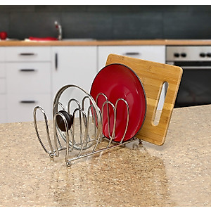 Spectrum Diversified Bloom Kitchen Lid Holder Organizer for Plates, Cutting Boards Bakeware, Cooling Racks, Pots & Pans, Serving Trays, and Reusable Containers, Chrome