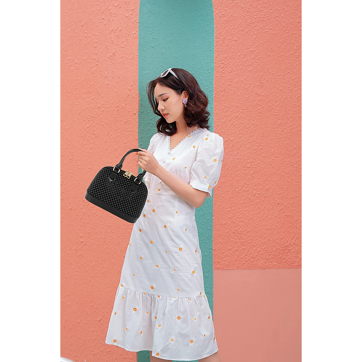 Danse Jupe Women Mini PVC Jelly Zip-Around Top Handle Bag Dome Satchel Chain Crossbody Bag