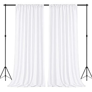 HOMEIDEAS White Backdrop Curtains for Parties, Wrinkle Free Polyester Photography Backdrop Drapes for Wedding Birthday Decorations, 5ft x10ft Set of 2 Panels