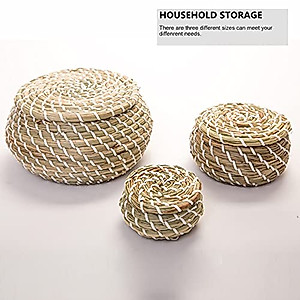 Cabilock Wicker Basket with Lid Mini Straw Hand Large Woven Basket Rattan Storage Basket Box Woven Storage Baskets Small Wicker Baskets