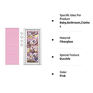 Stuffed Animal Storage, Over The Door Organizer Storage for Closet, Baby, Plush Toy, Stuffed Animal Holder with 4 Large Pockets, Hanging Door Organizer for Nursery, Bedroom, Bathroom, Kids Room (Pink)