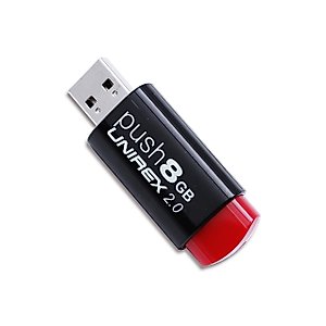 Unirex USFP-208S Push USB 2.0 Flash Drive, Retractable, 8GB, Black & Red