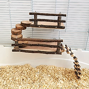 Hamster Climbing Toys, 2 Layer Wooden Activity Platform, Rat Toys, Rat Cage Accessories with Chewing Toys for Hamster Bear Squirrels Hedgehogs Parrots Climbing Ladder