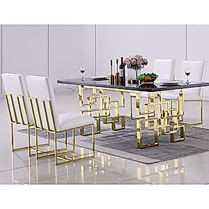 AZhome White Faux Leather Dining Chairs, Upholstered Dining Room Chairs Set of 4, Polished Gold Stainless Steel Legs