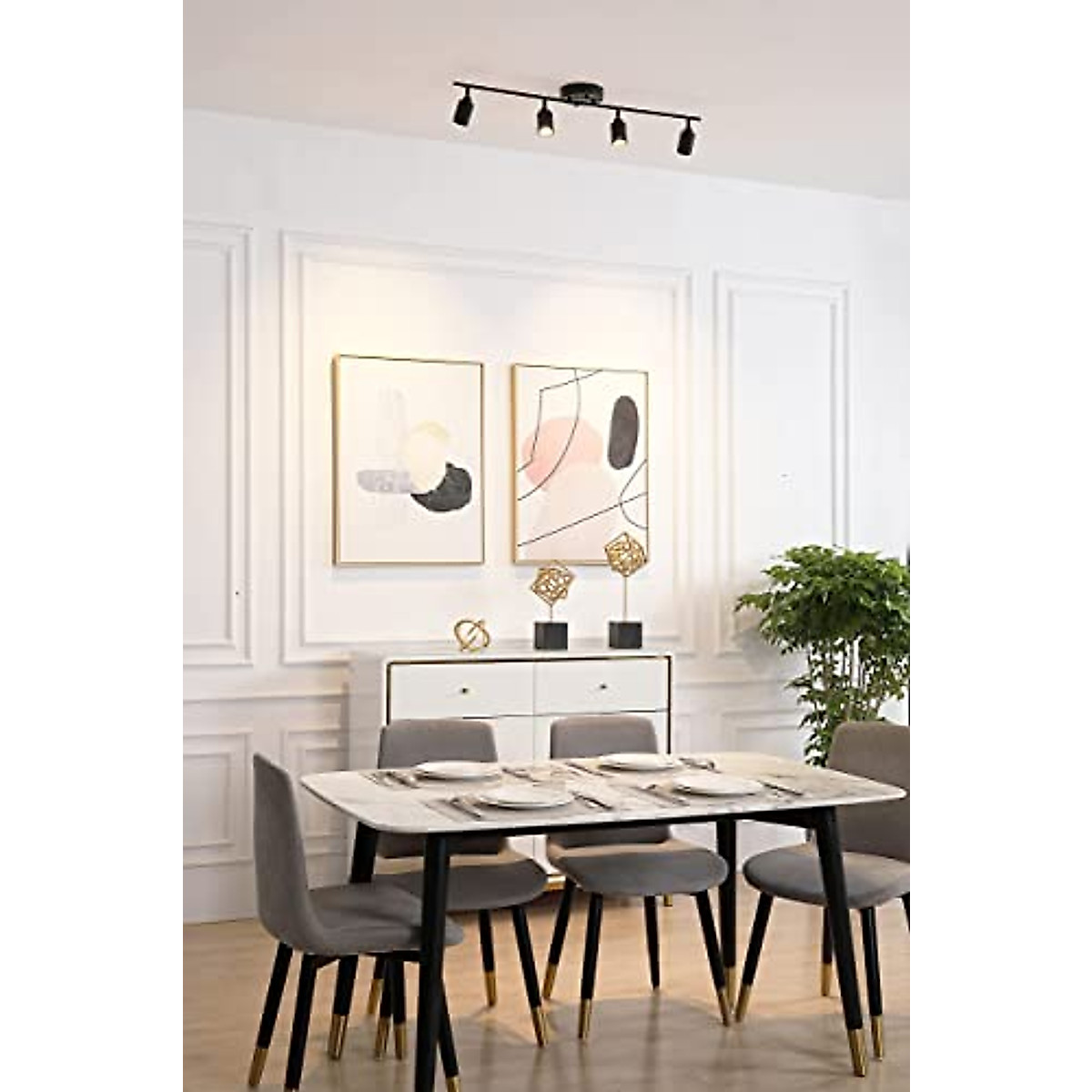 VidaLite LED Track Light, 7W Four Bulb Fixed Rail with Rotating Heads, 3000K Modern Interior Spotlight, Black