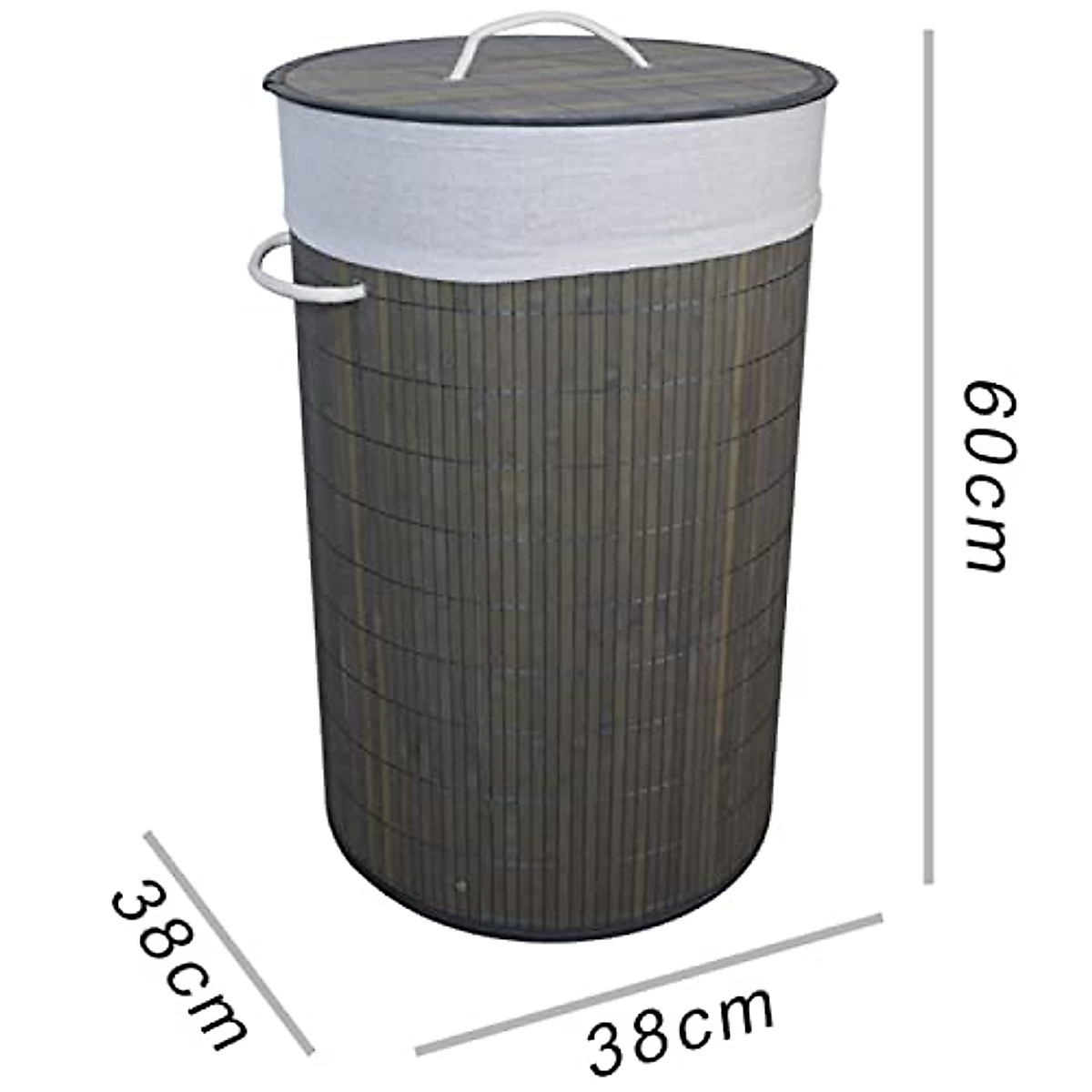 Gymbidium Foldable Durable Bamboo Laundry Basket Hamper with 2 Removable Liner bags, Bedroom (Round, Grey)