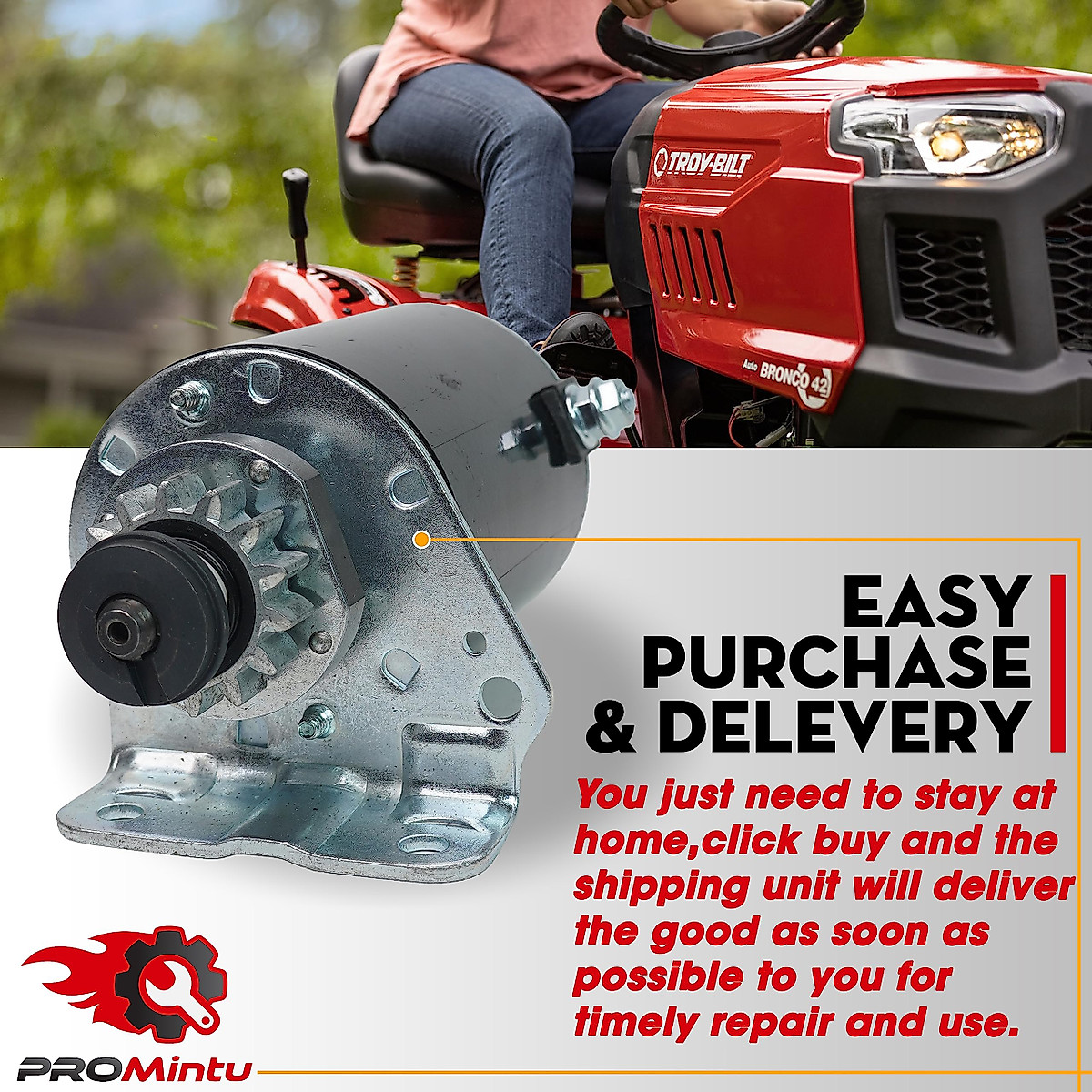 PROMintu 14 Tooth Starter Motor Replaces for 42 inch Craftsman LT1000 LT2000 LT3000 YT3000 DYT4000 Riding Lawn Mower Tractors with Briggs Stratton Intek 17HP 17.5HP 18HP 18.5HP 19HP 19.5HP 20HP