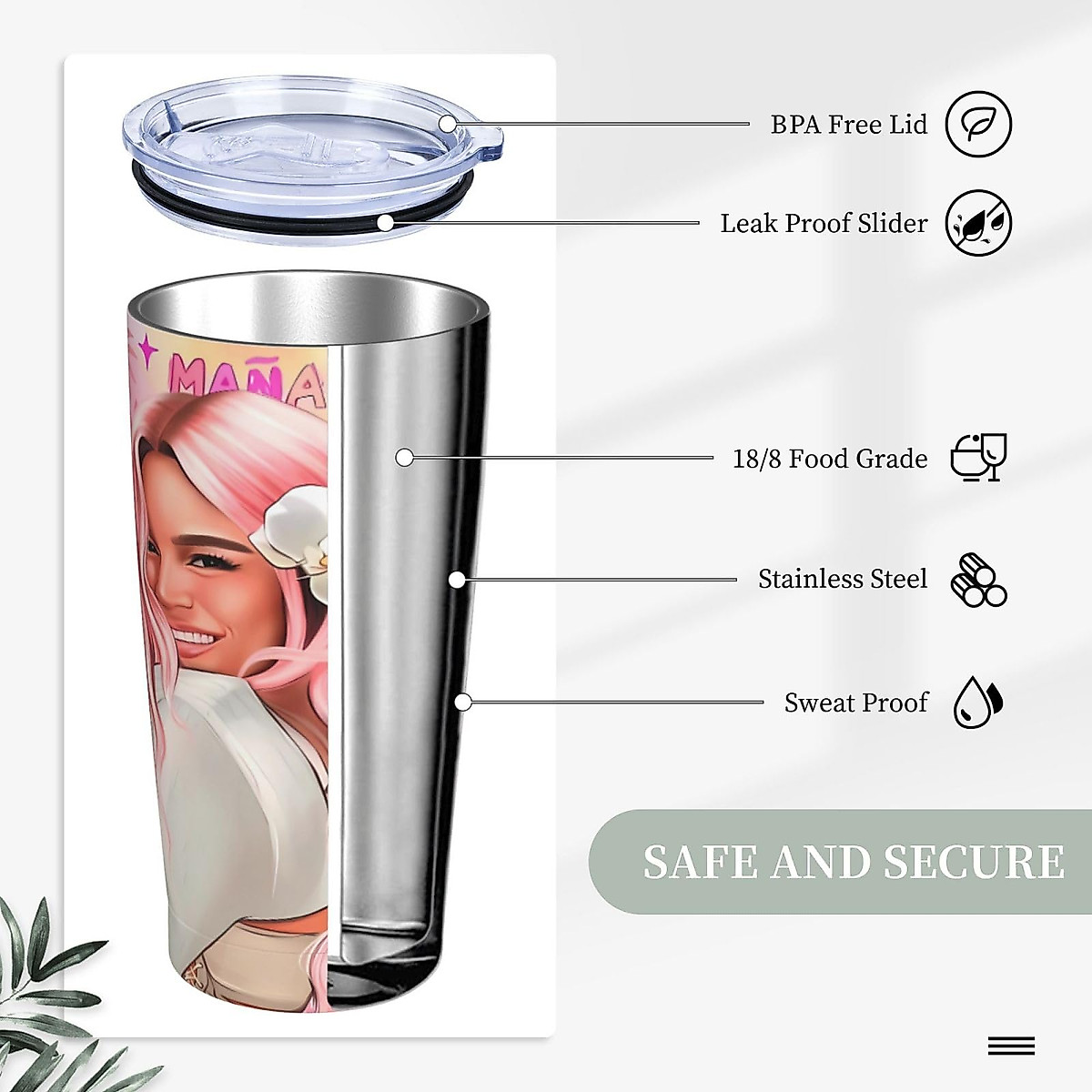 Kiserjens Stainless Steel Insulated Tumbler Vacuum Water Bottle Travel Cup Coffee Mug With Straw,Lid and Brush 20 oz