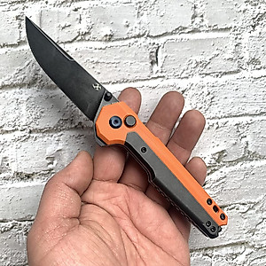 KANSEPT EDC Tac 7.43in Folding Pocket Knives with 3.53in Black Ti-coated S35VN Drop Point Blade and Orange G10 + Titanium Inlay Handle, Button Lock Knife for Outdoor,Tactical,Camping K2009A7