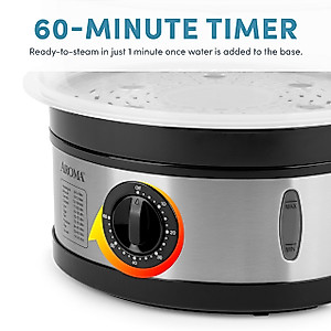 AROMA 5Qt. 2-Tier Food Steamer, BPA-Free, Dishwasher Safe (AFS-188), Black