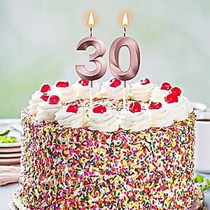 BBTO 30th Birthday Candles Cake Numeral Candles Happy Birthday Cake Topper Decoration for Birthday Party Wedding Anniversary Celebration Supplies (Rose Gold)