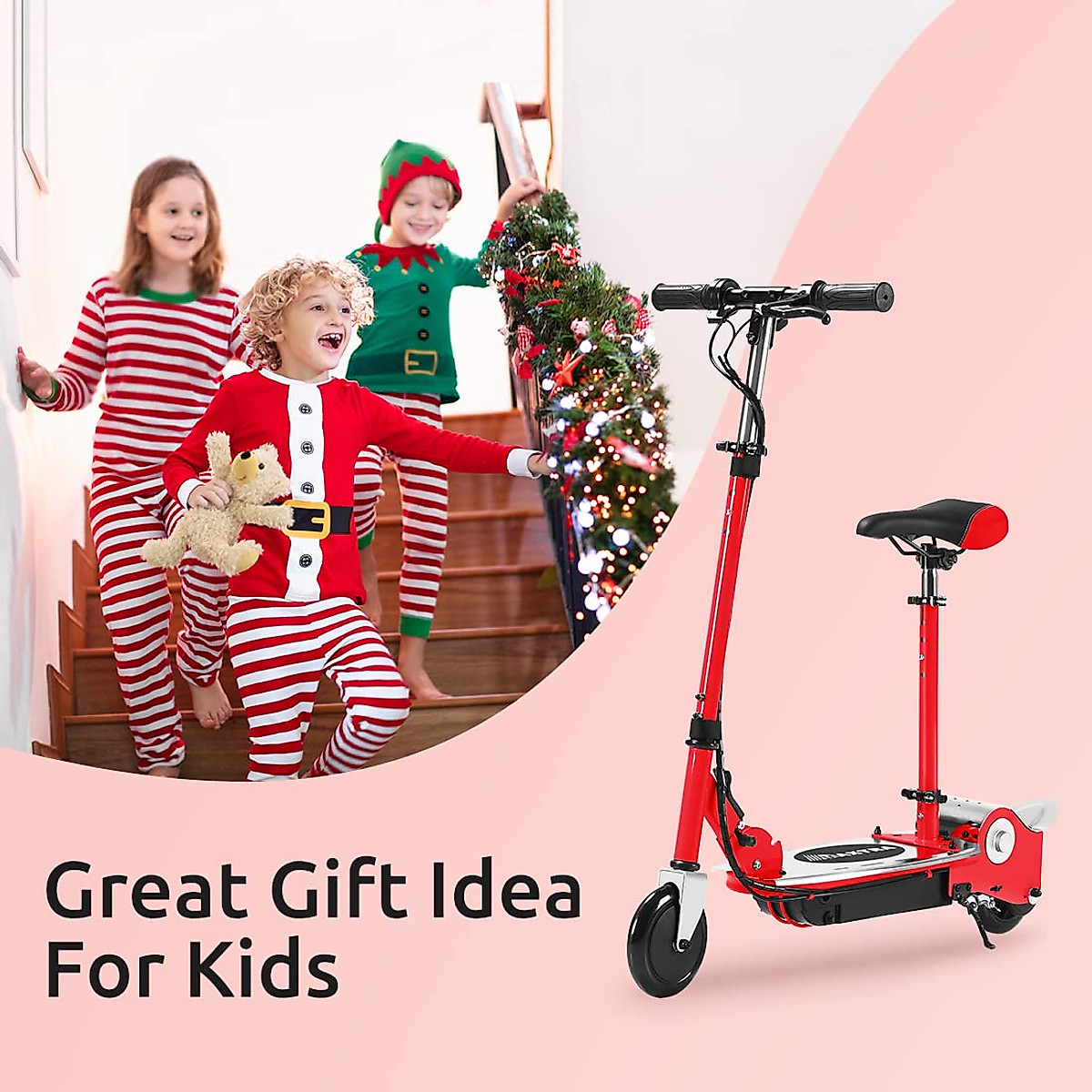 MAXTRA E120 Electric Scooter with Removable Seat, 60 Mins Long Battery Life ＆ up to 10mph, Adjustable Height for Kids Ages 6-12